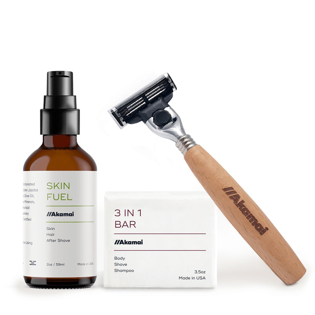 Akamai SHAVE KIT sensible, clean, healthy, natural shaving system